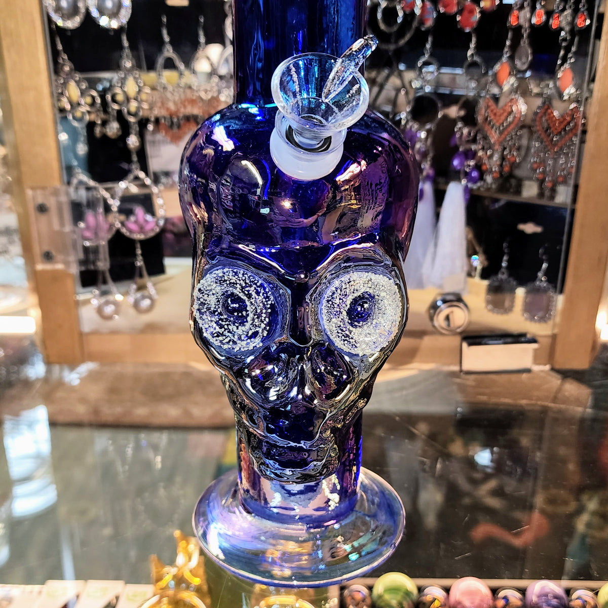 14” Big Skull Drilled Soft Glass Iridescent Waterpipe – Happy Trails ...