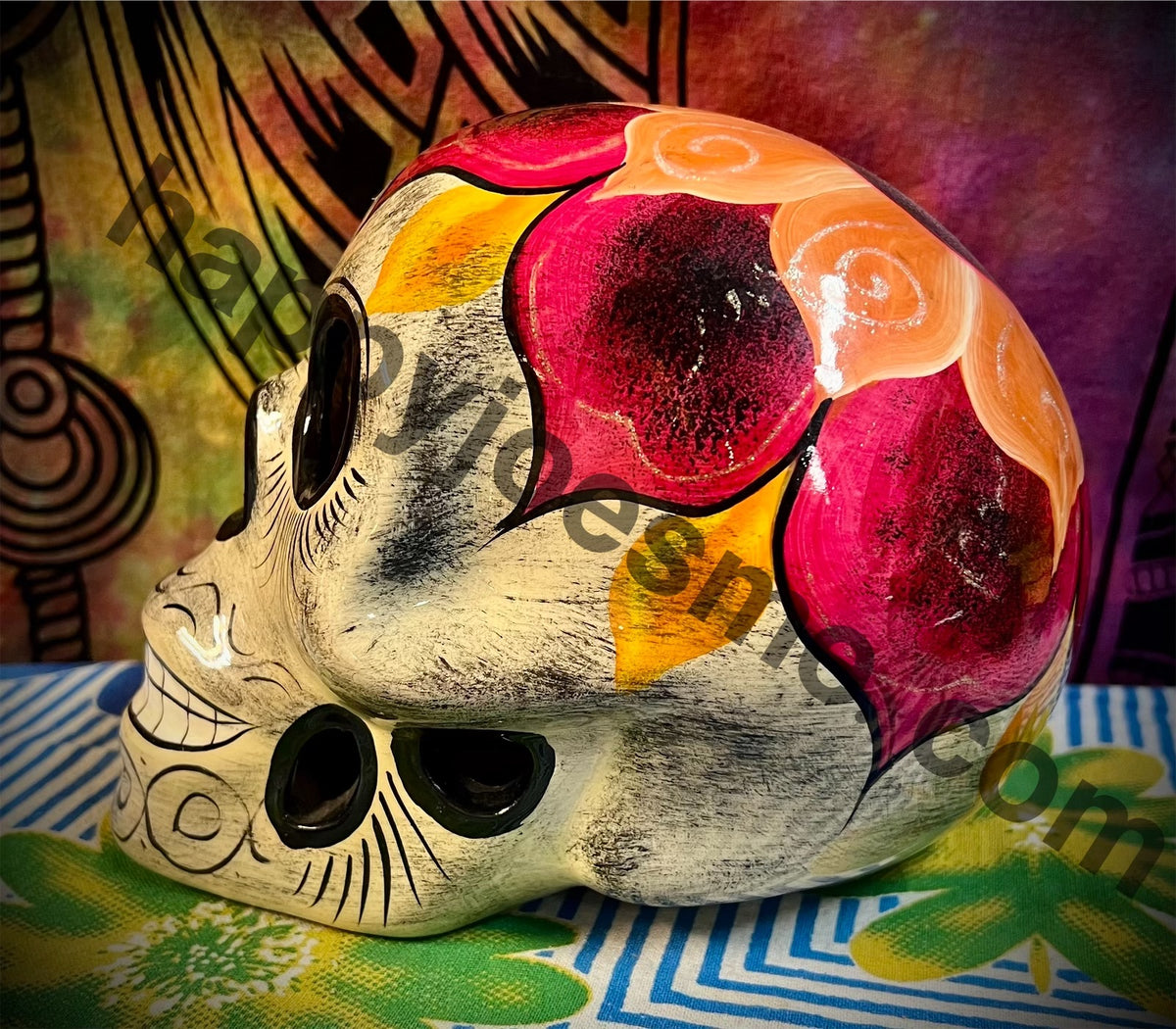 Cream Sugar Skull With Colored Flower Large – Happy Trails Inc & Joe's ...