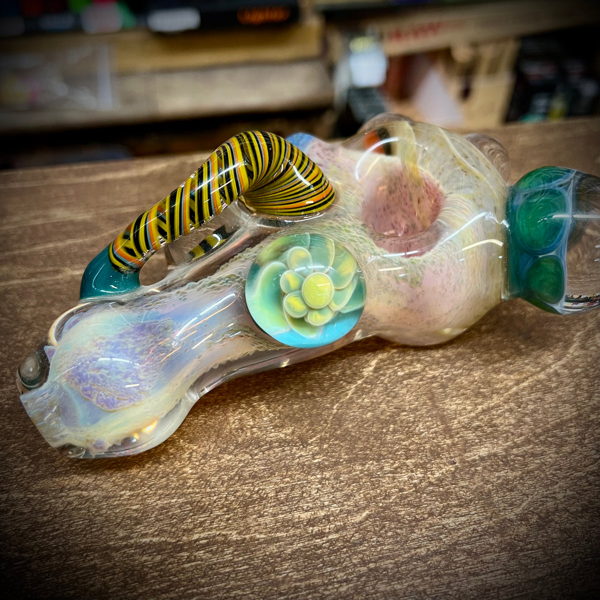 6" Frit Fumed Handpipe w/ Horn & Multiple Marbles by Zach U-Shüd ...