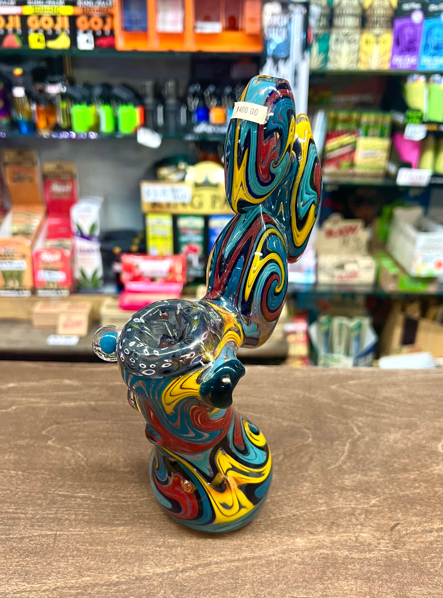8" Multicolored bubbler by moon dog – Happy Trails Inc & Joe's Smoke Shop