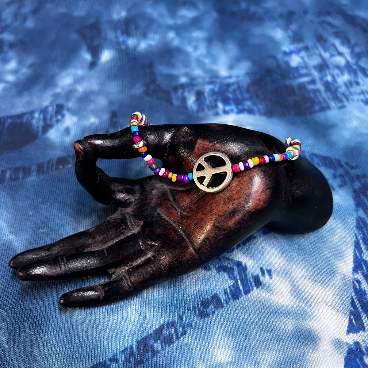 3" multi color/metal bead bracelet w/peace sign bead – Happy Trails Inc ...