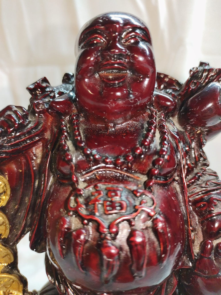 9" 1,372g Red Resin Buddha Figurine w/ Gold Colored Paint – Happy ...